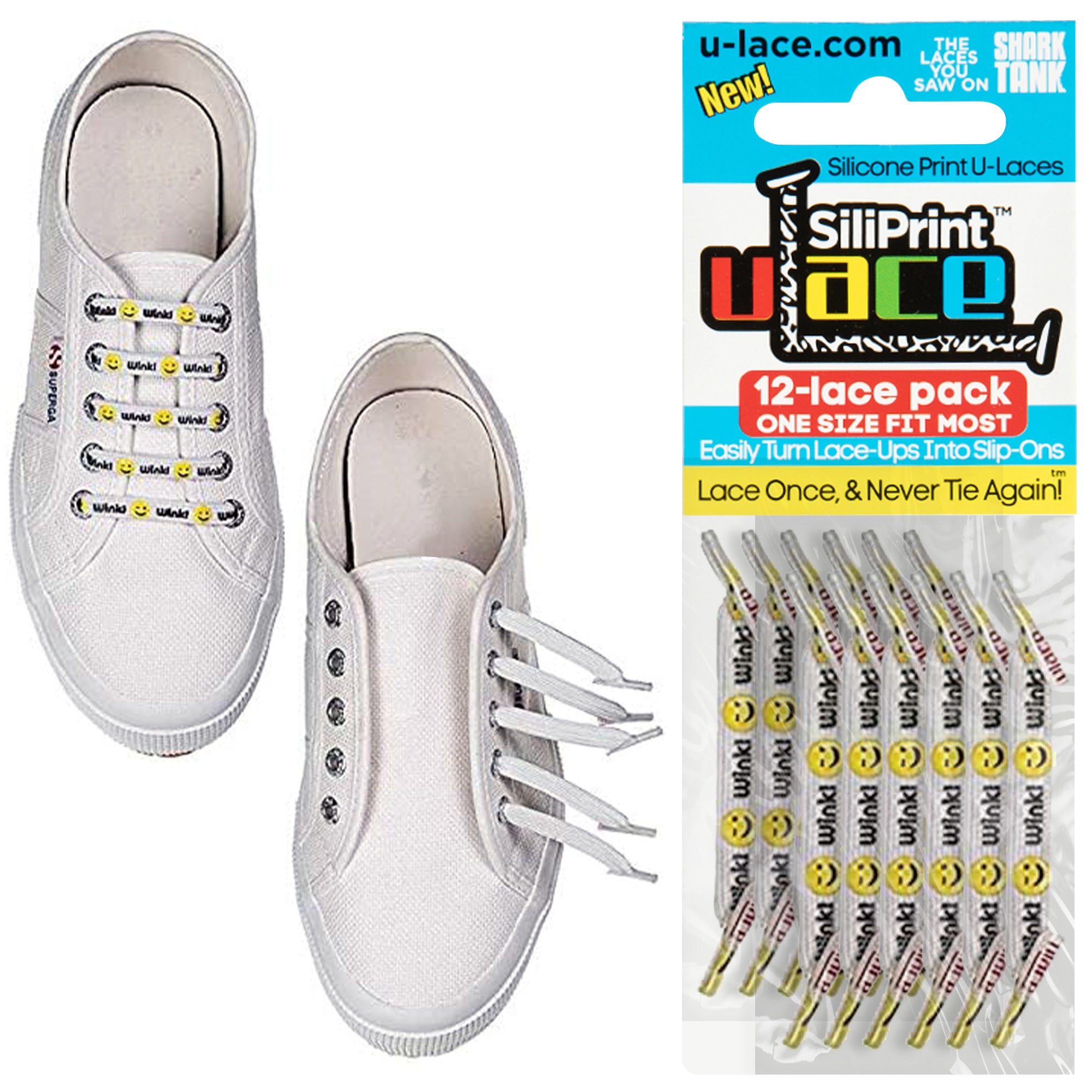 Cute Winky Face Print Elastic Shoelaces - Siliprint | uLace – U-Lace No ...